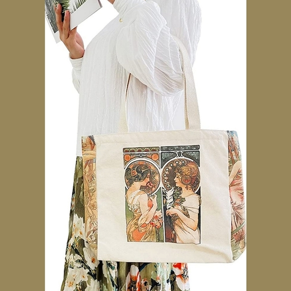 Boutique Emmé | Bags | Alphonse Mucha Artist Goddess Tote Hand Printed ...